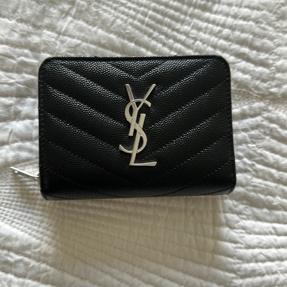 Yves Saint Laurent | Bags | Like New Ysl Small Zip Wallet Black Leather ...